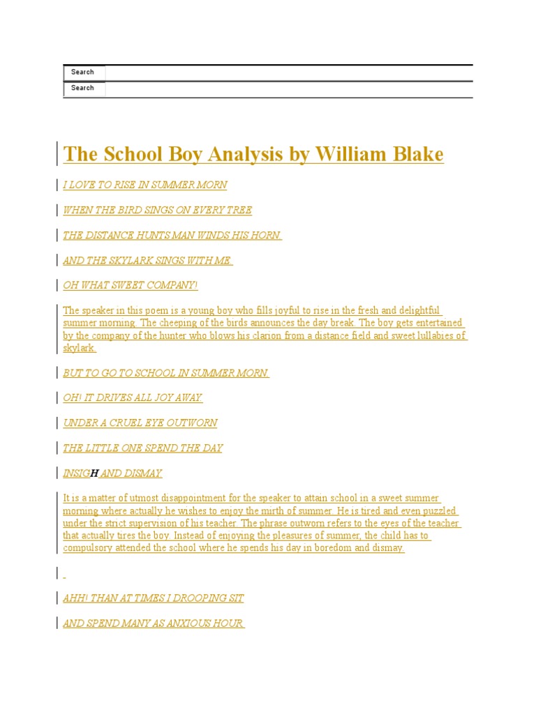 Analysis of Blake's "The School Boy" | PDF | Poetry