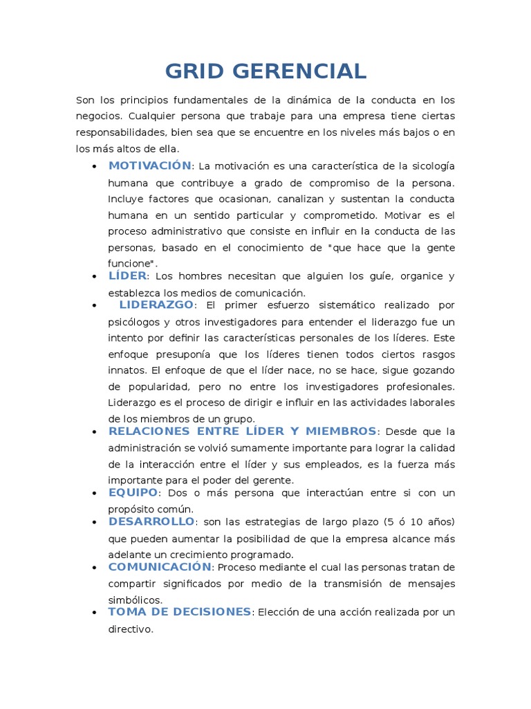 Grid Gerencial Informacion | PDF | Liderazgo | Toma de decisiones