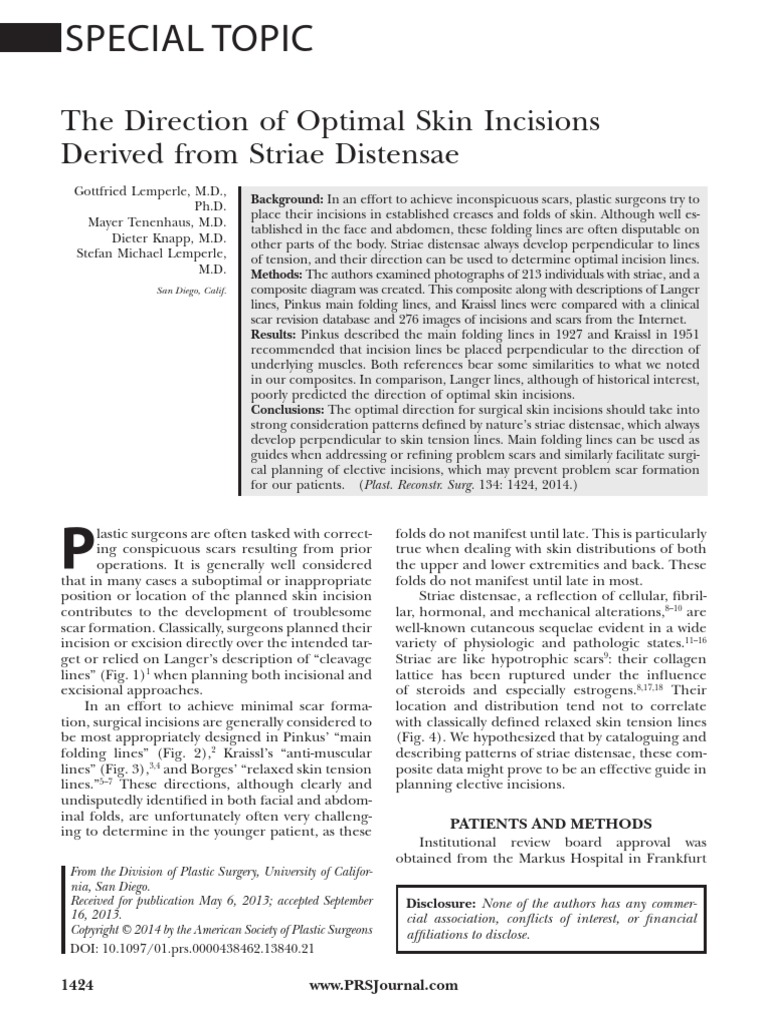 The Direction of Optimal Skin Incisions | PDF | Anatomical Terms Of ...