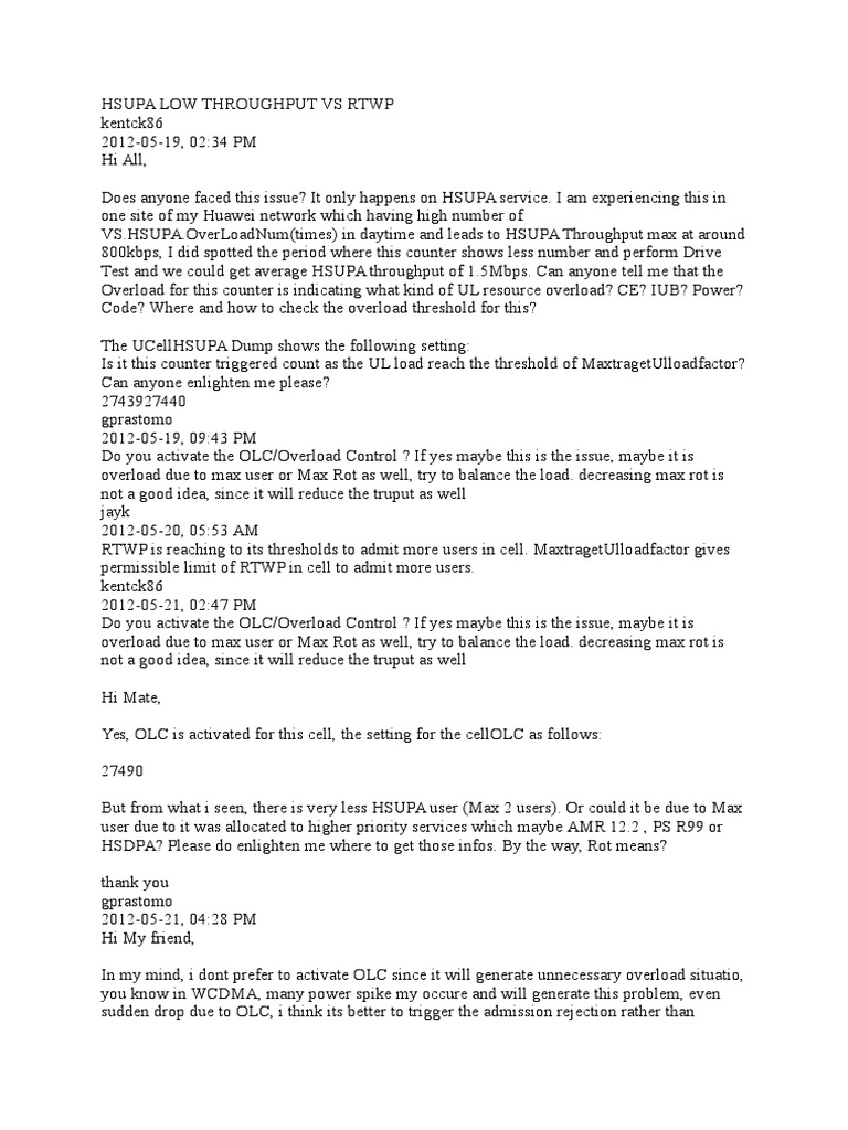 HSUPA Throughput and RTWP Issues | PDF | High Speed Packet Access ...