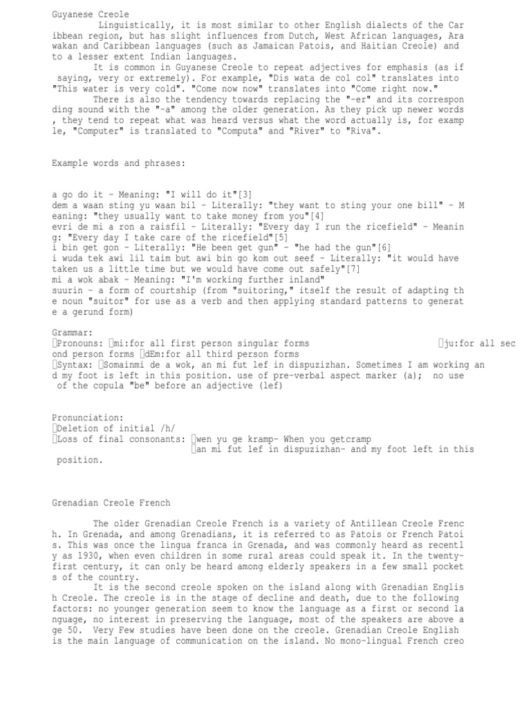 Guyanese and Grenadian Creole Guide | PDF | Grenada | Grammar