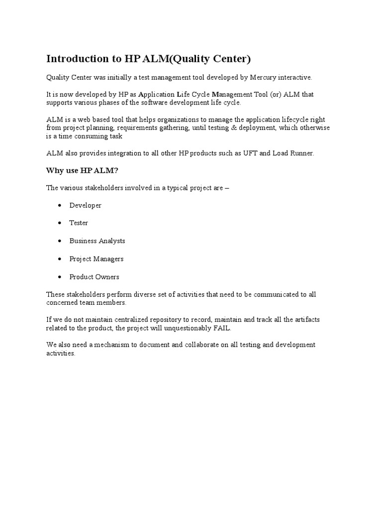 An Introduction to HP ALM (Application Lifecycle Management): A Guide ...