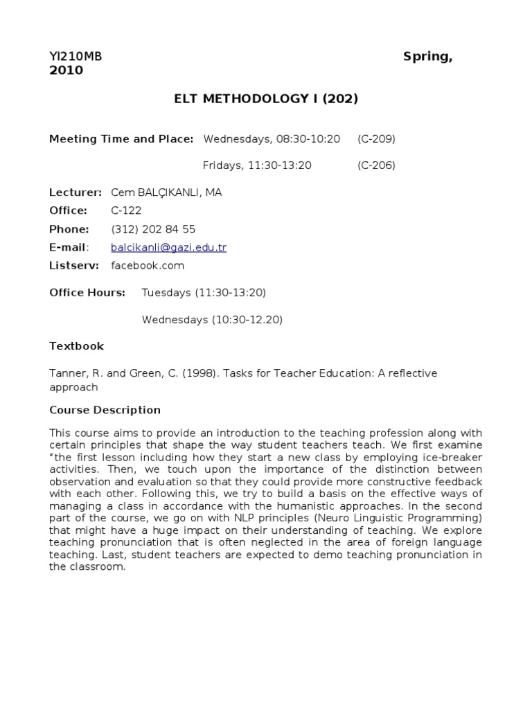 Elt Methodology Syllabus) | PDF | Neuro Linguistic Programming | Teachers