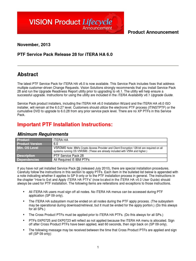 iTERA HA 6.0 PTF Service Pack Availability-28 PDF | PDF | Replication (Computing) | Computer File