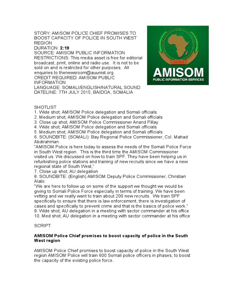 AMISOM Police to Train 600 Officers | PDF | African Union Mission To ...