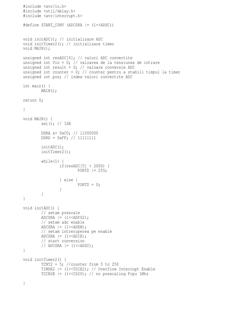 AVR ADC Initialization and Example | PDF | Computers