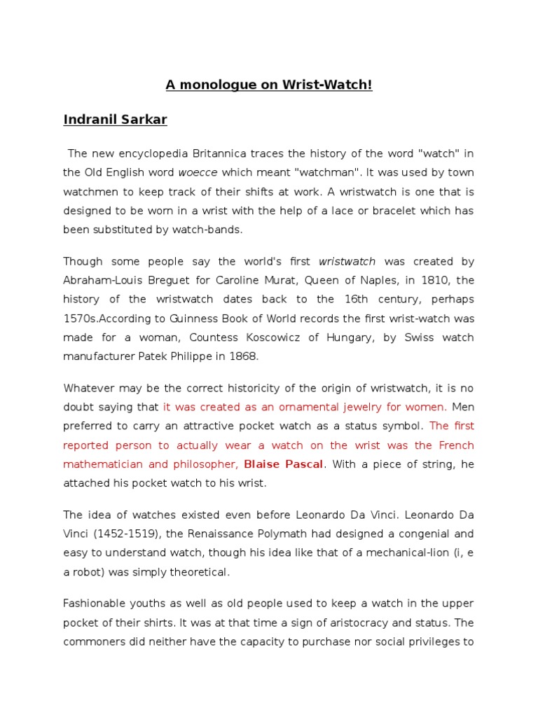 Wristwatch: A Monologue. | PDF | Watch | Clock