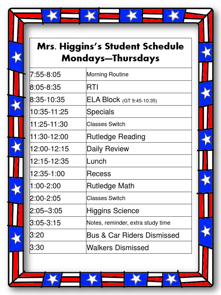 Student Daily Schedule Overview | PDF
