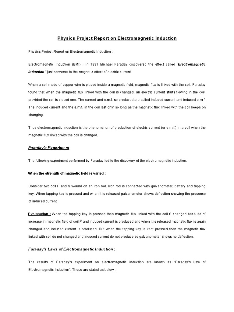 Physics Project Report On Electromagnetic Induction | PDF ...