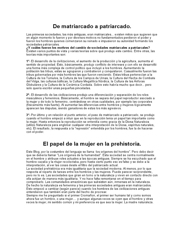De Matriarcado A Patriarcado | PDF | Matriarcado | Patriarcado