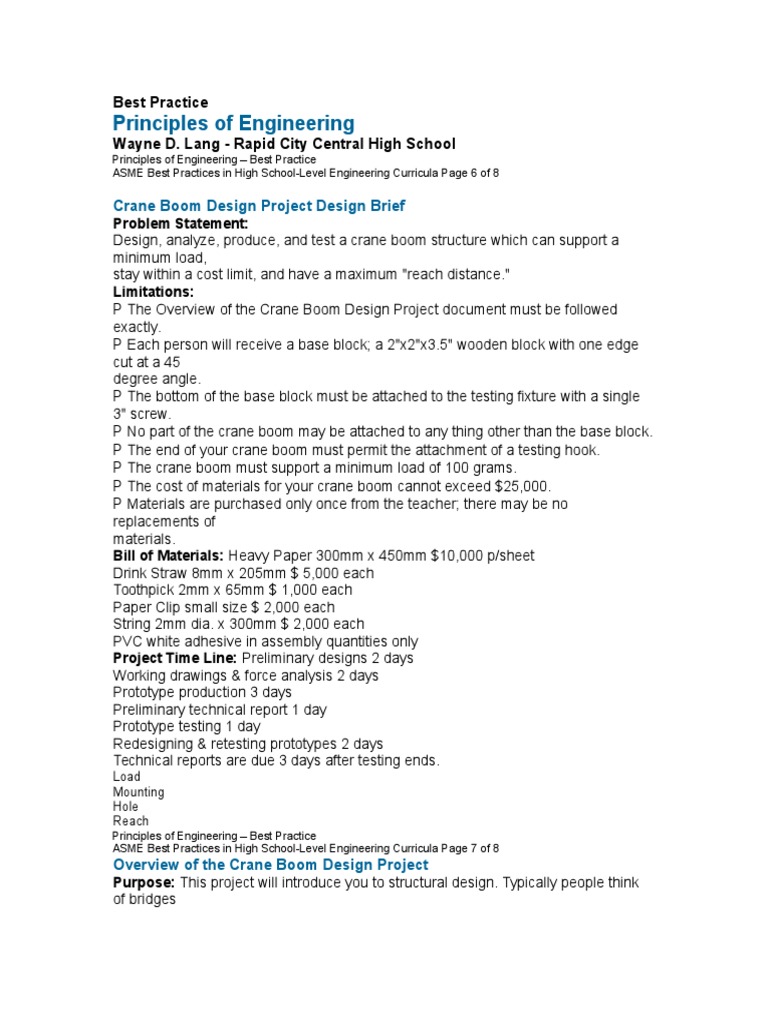 Asme Crane Design Project | PDF | Prototype | Design