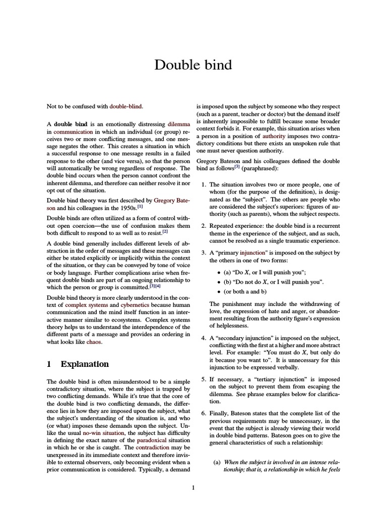 Double Bind | Cognitive Science | Psychology & Cognitive Science | Free ...