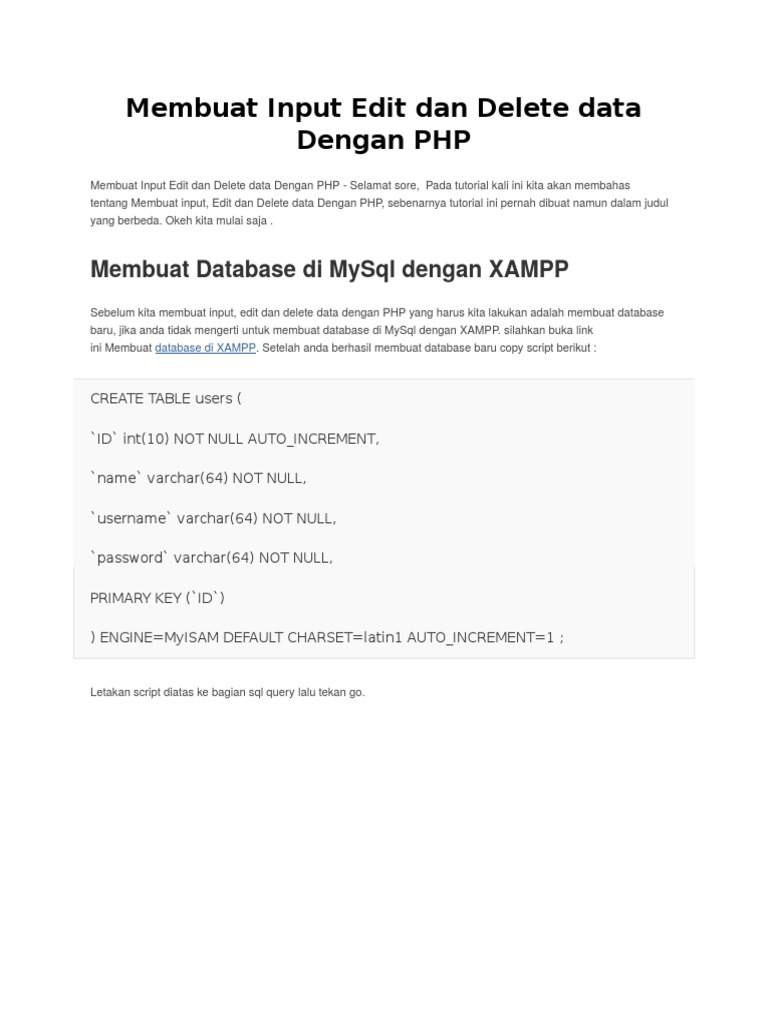 Membuat Input Edit Dan Delete Data Dengan Php Pdf