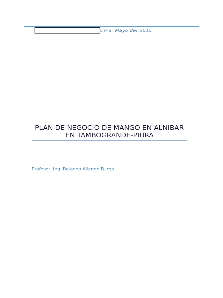 Plan de Negocio de Mango en Alnibar en Tambogrande | PDF | Presupuesto ...