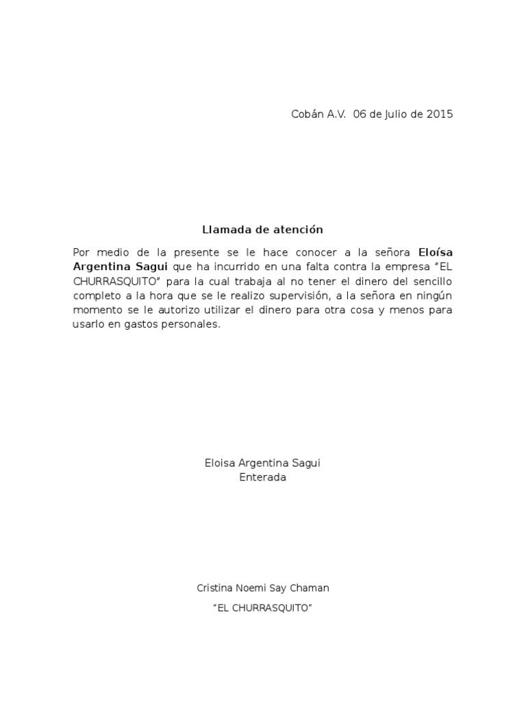 Llamada de Atencion | PDF