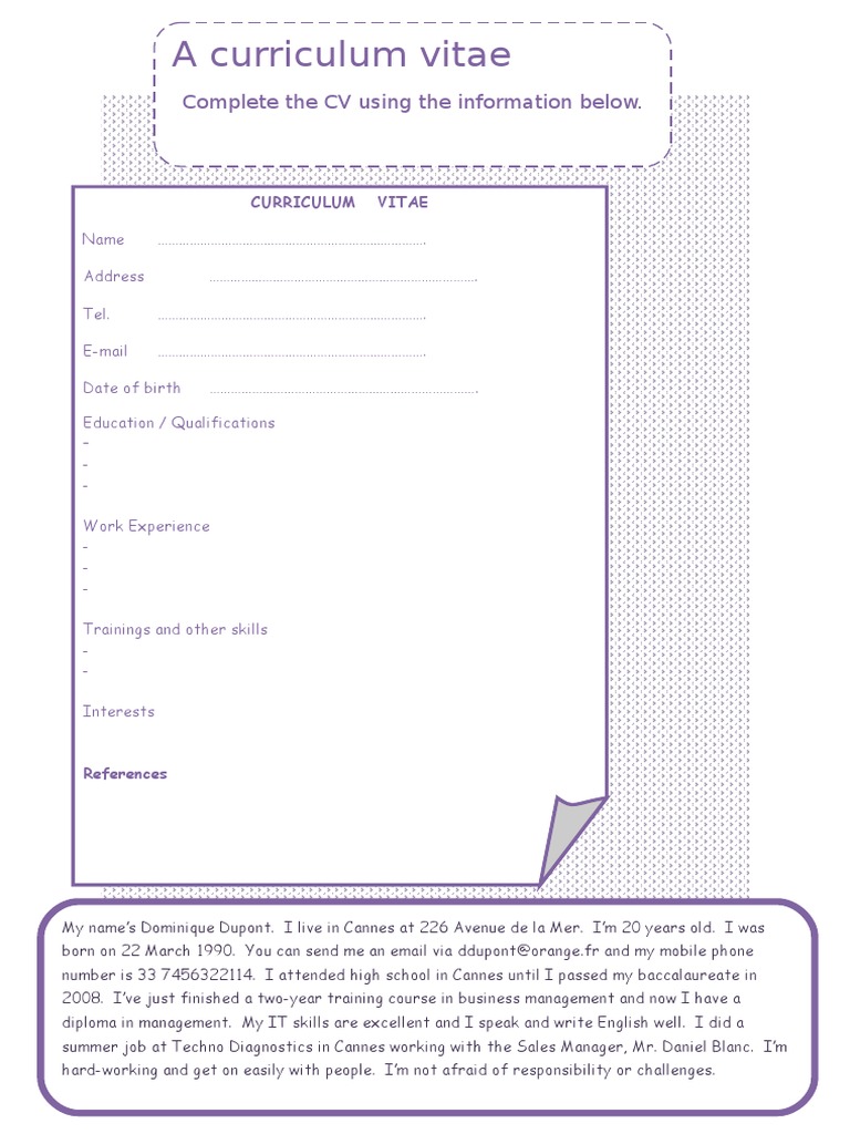 Complete The CV Using The Info | PDF