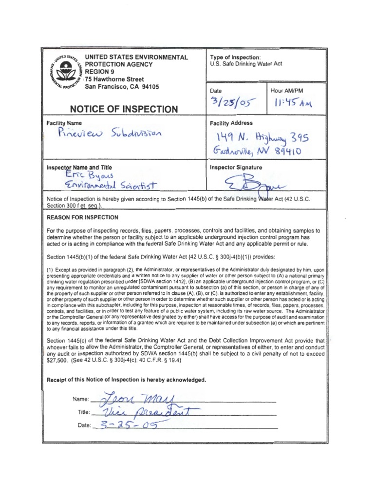 2005 03-25-2005 Notice of Inspection | PDF | United States ...