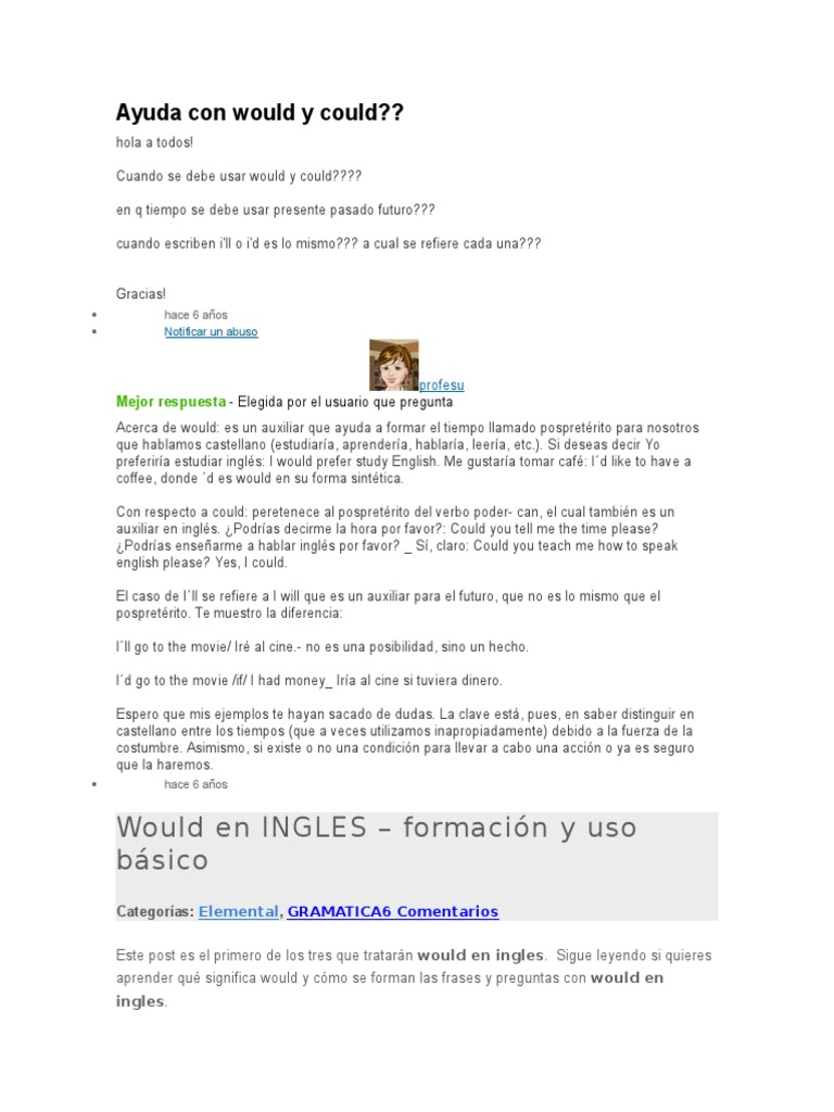 Would y Could | PDF | Verbo | Idioma en Inglés