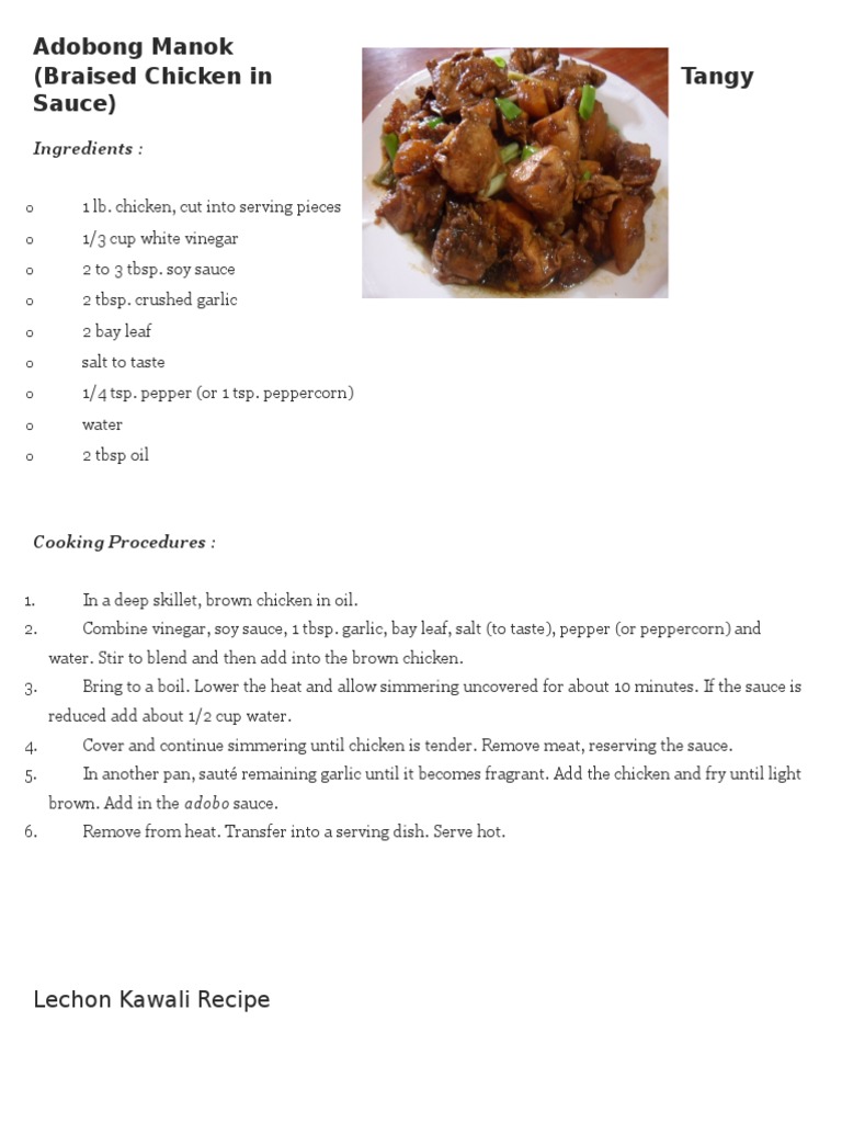 Adobong Manok | PDF | Cooking | Cuisine