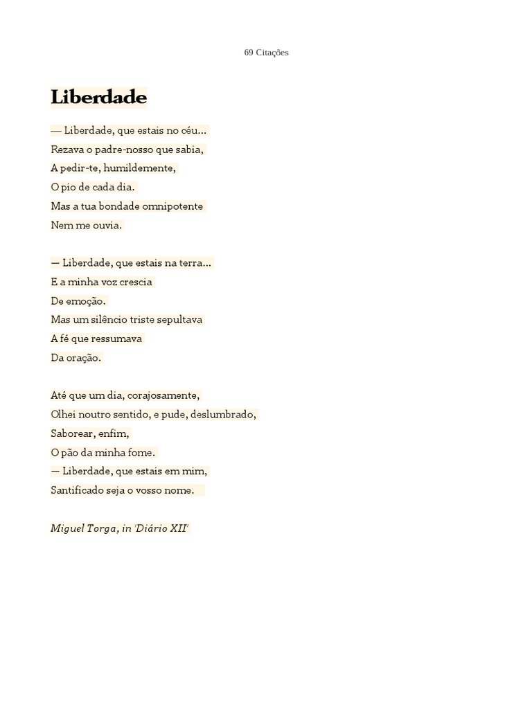 Miguel Torga Poema Liberdade