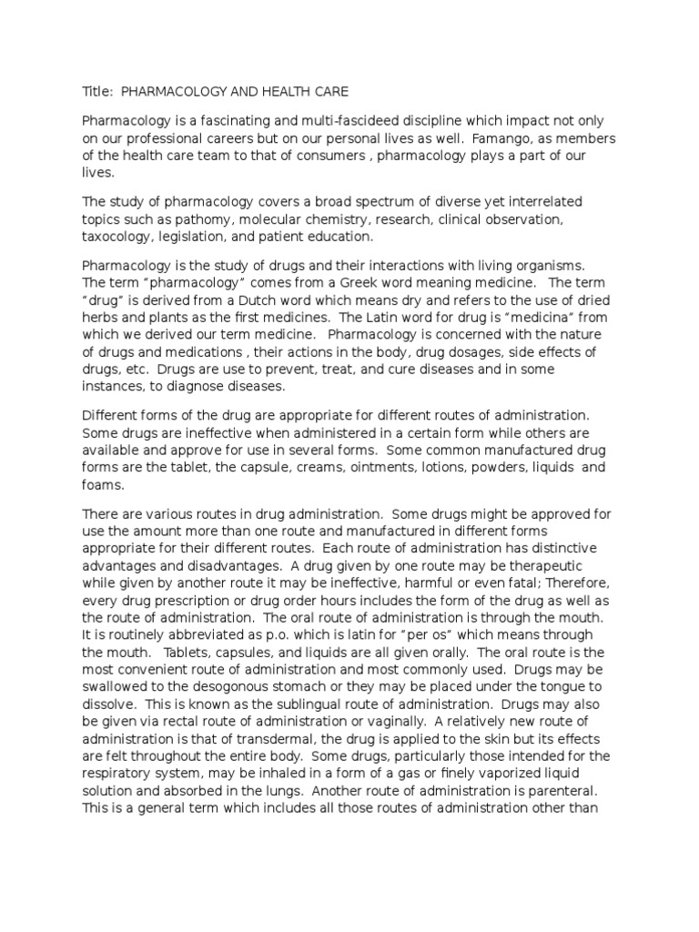 Pharmacology Essay | PDF | Pharmacology | Pharmaceutical Drug