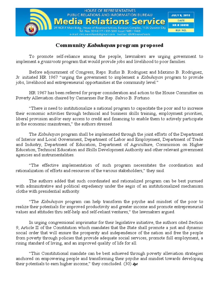 July08.2015 Bcommunity Kabuhayan Program Proposed | PDF | Poverty ...