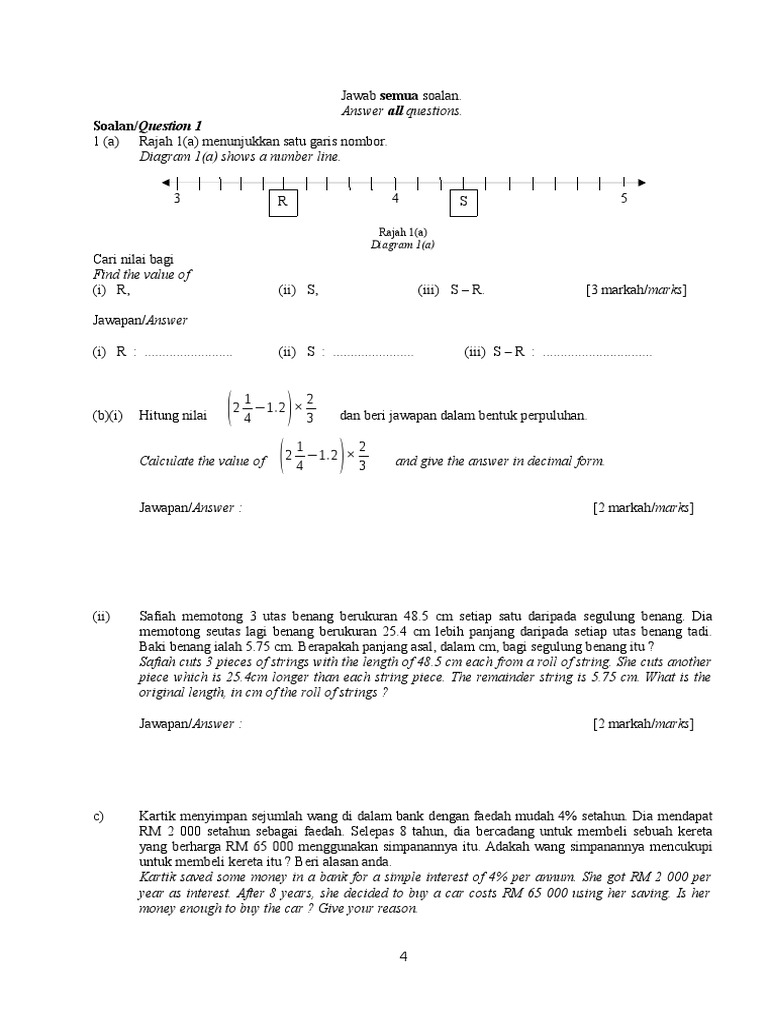 Kertas PAT Math Tingkatan 2 2015 | PDF