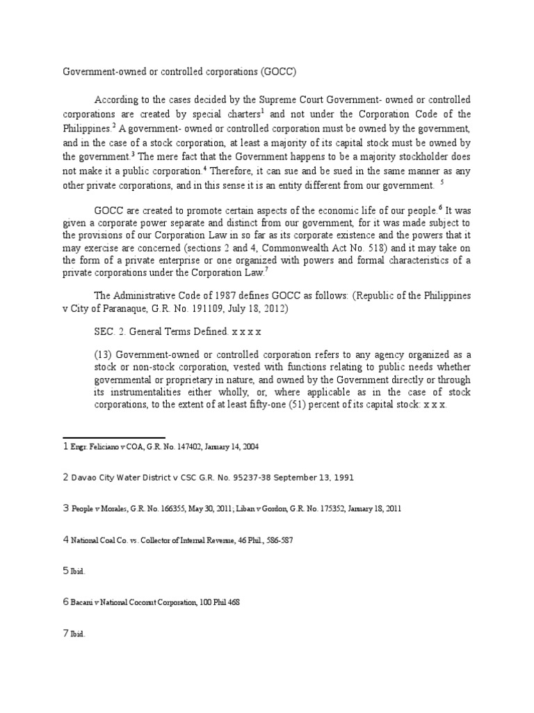 Overview of Government-Owned Corporations | PDF | State Owned ...
