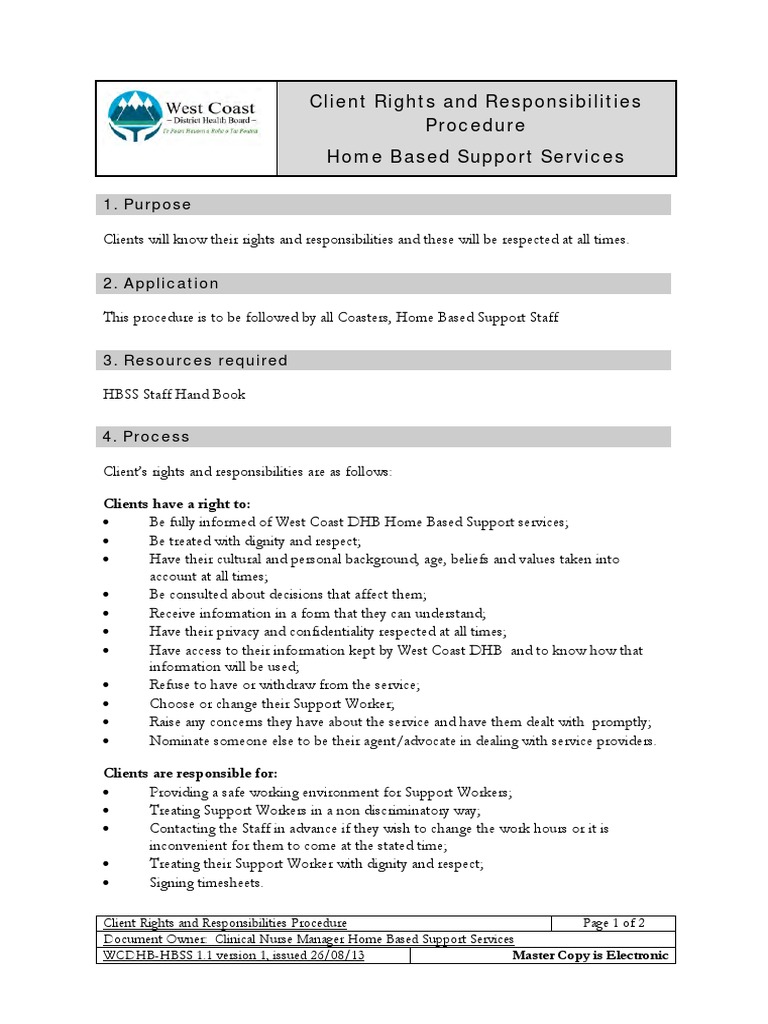Client Rights and Responsibilities Procedure Home Based Support ...
