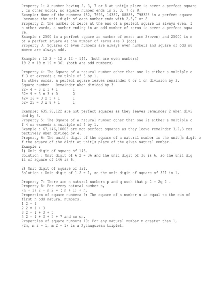 Properties of Square Numbers | PDF