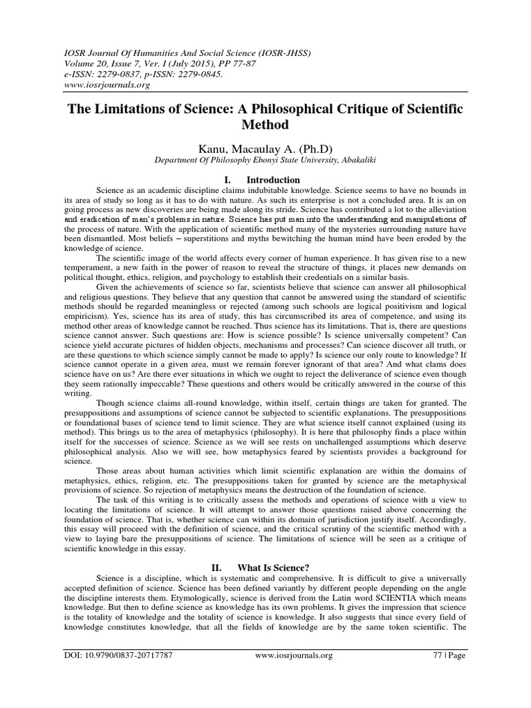 The Limitations of Science: A Philosophical Critique of Scientific ...