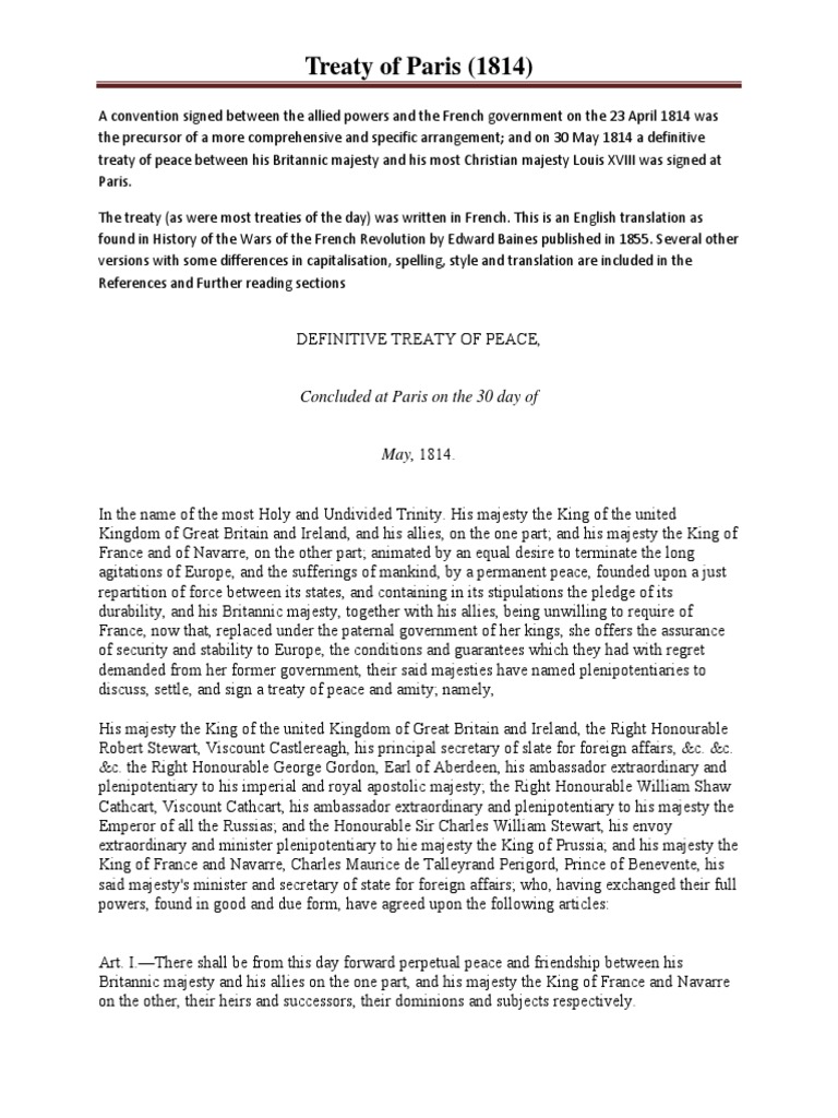 París 1814 | Treaty | Ratification