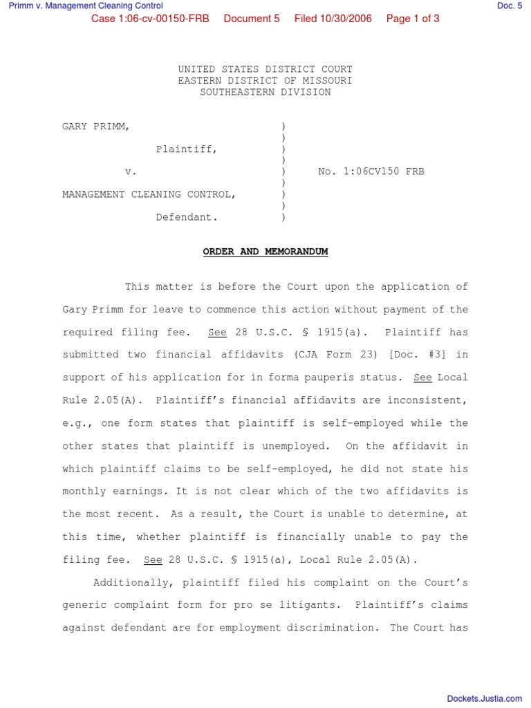 Employment Discrimination Case Order | PDF | Plaintiff | Complaint