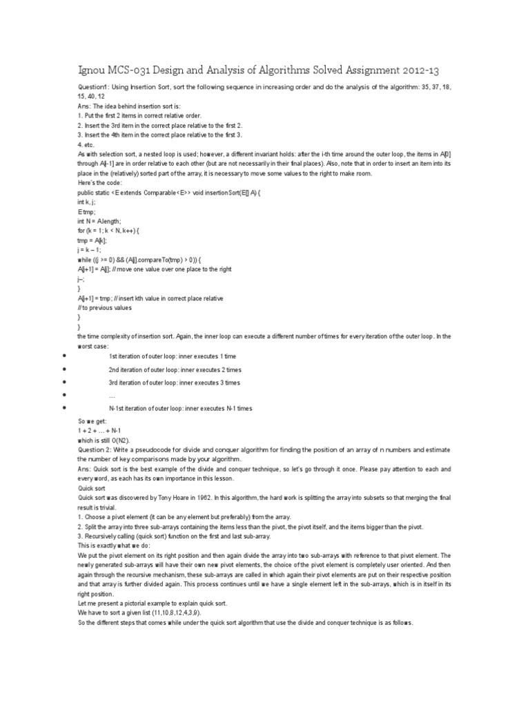 Ignou Mcs 031 Solved Paper | PDF | Dynamic Programming | Mathematical Relations