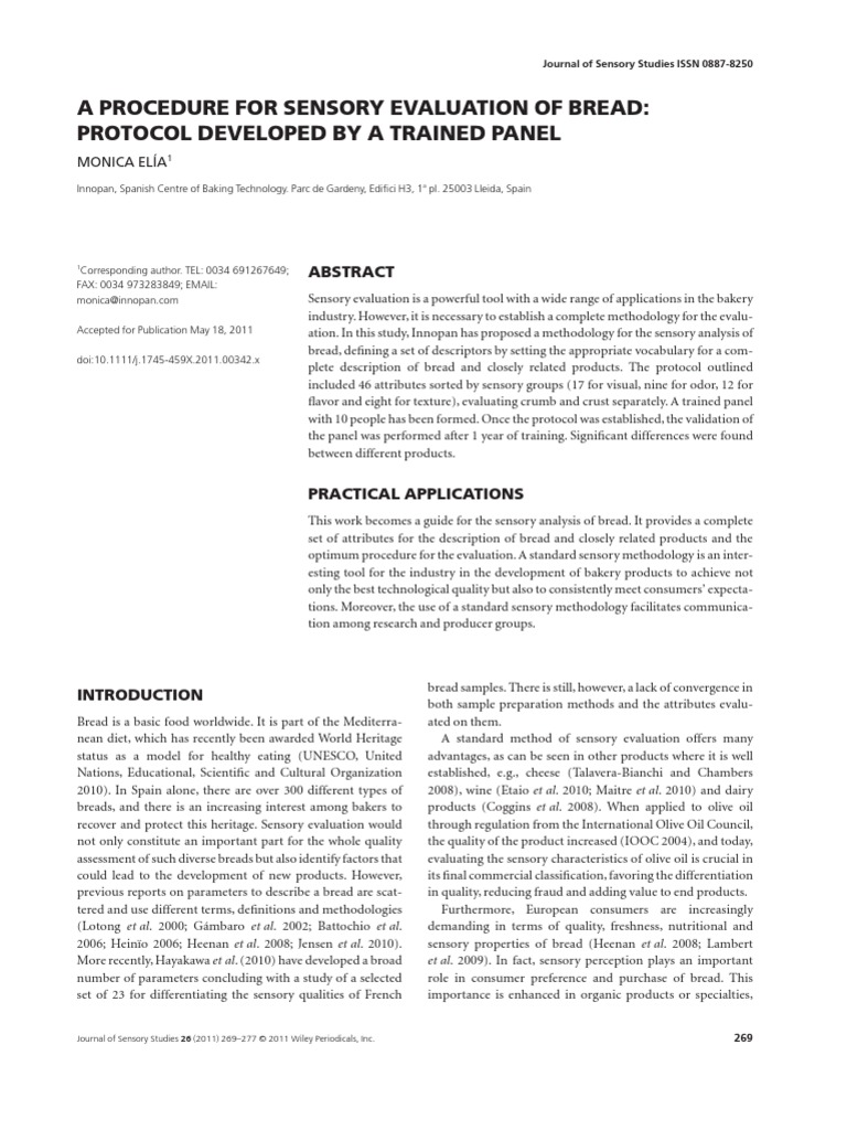A Procedure For Sensory Evaluation of Bread: Protocol Developed by A ...