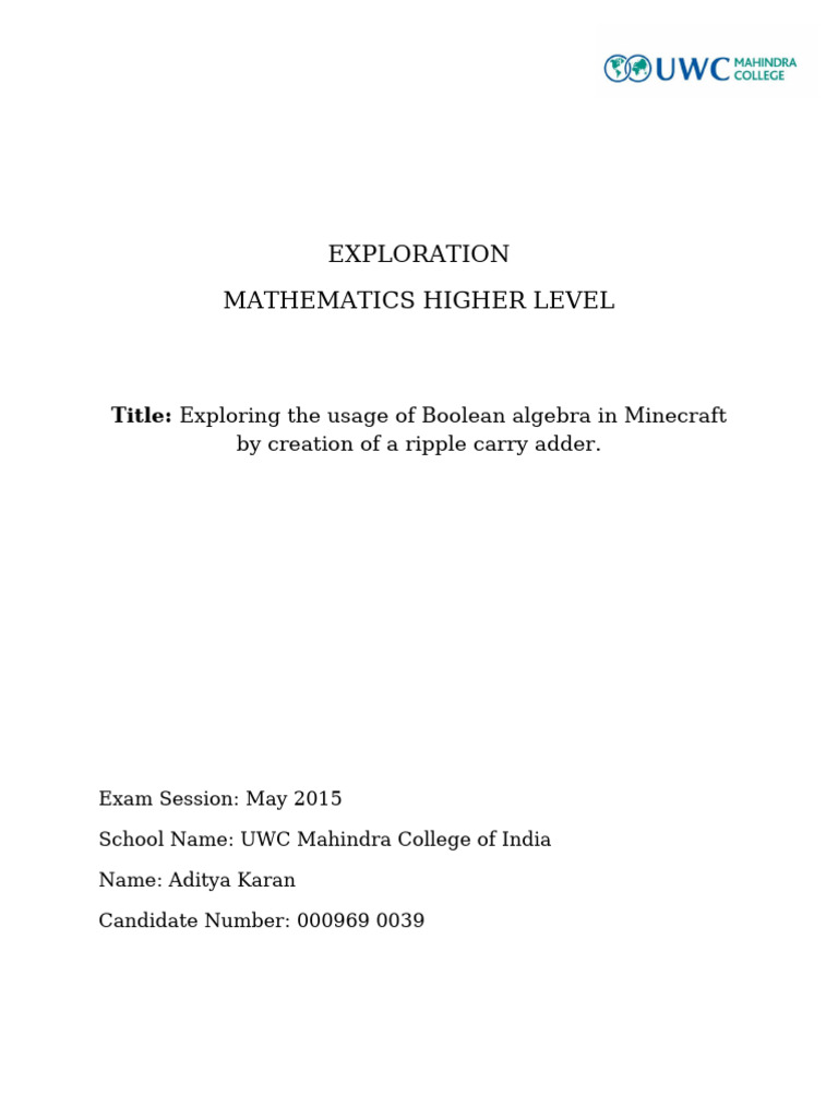 Mathematics HL IB IA Example | PDF | Boolean Algebra | Teaching Mathematics