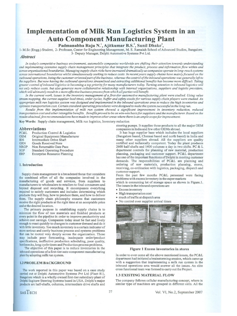 Implementation of Milk Run Logistics | PDF