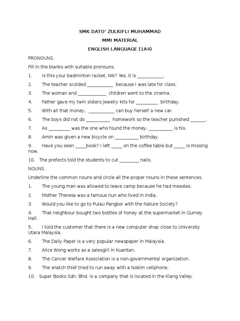 SMK Dato' Zulkifli Muhammad Mmi Material English Language (1A4) | PDF