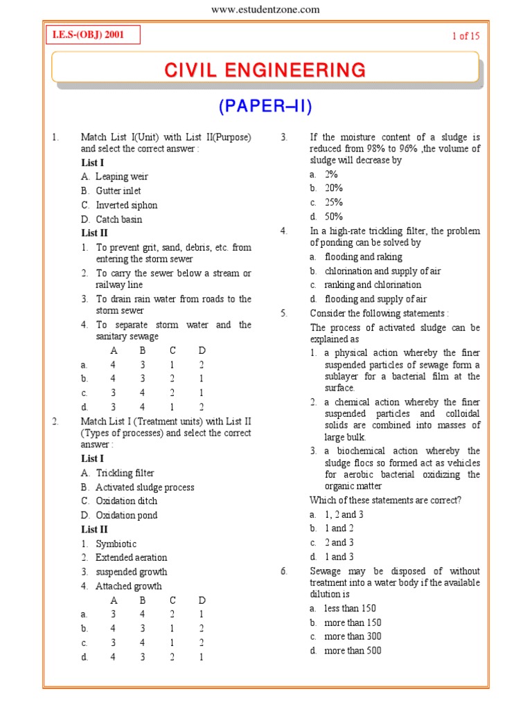 IES OBJ Civil Engineering 2001 Paper II | PDF | Vortices | Operational ...