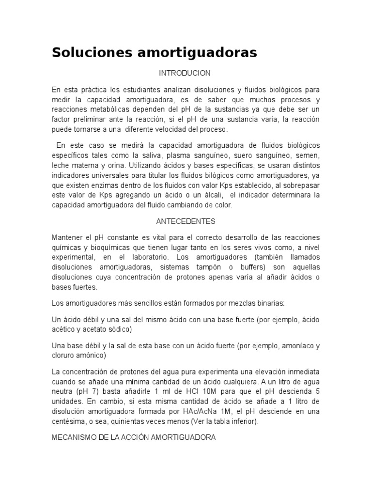 Soluciones Amortiguadoras | PDF | Solución tampón | Ph