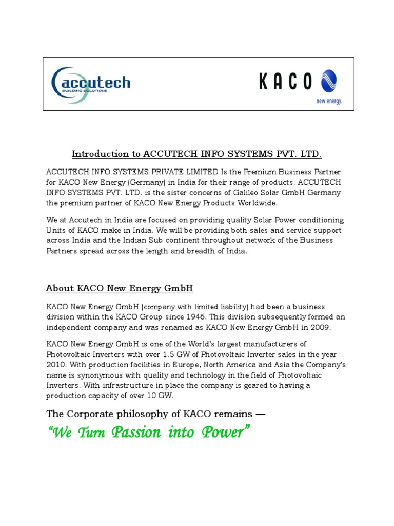 Introduction To Accutech | PDF | Photovoltaics | Photovoltaic System