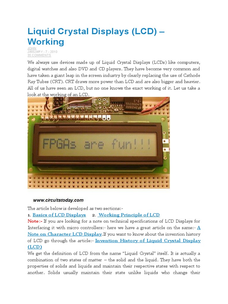 Liquid Crystal Displays (LCD) - Working: John JANUARY - 7 - 2010 35 ...