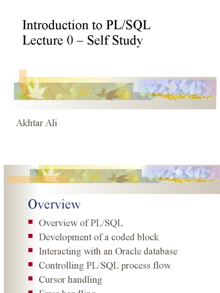 Introduction To PLSQL | PDF | Pl/Sql | Sql