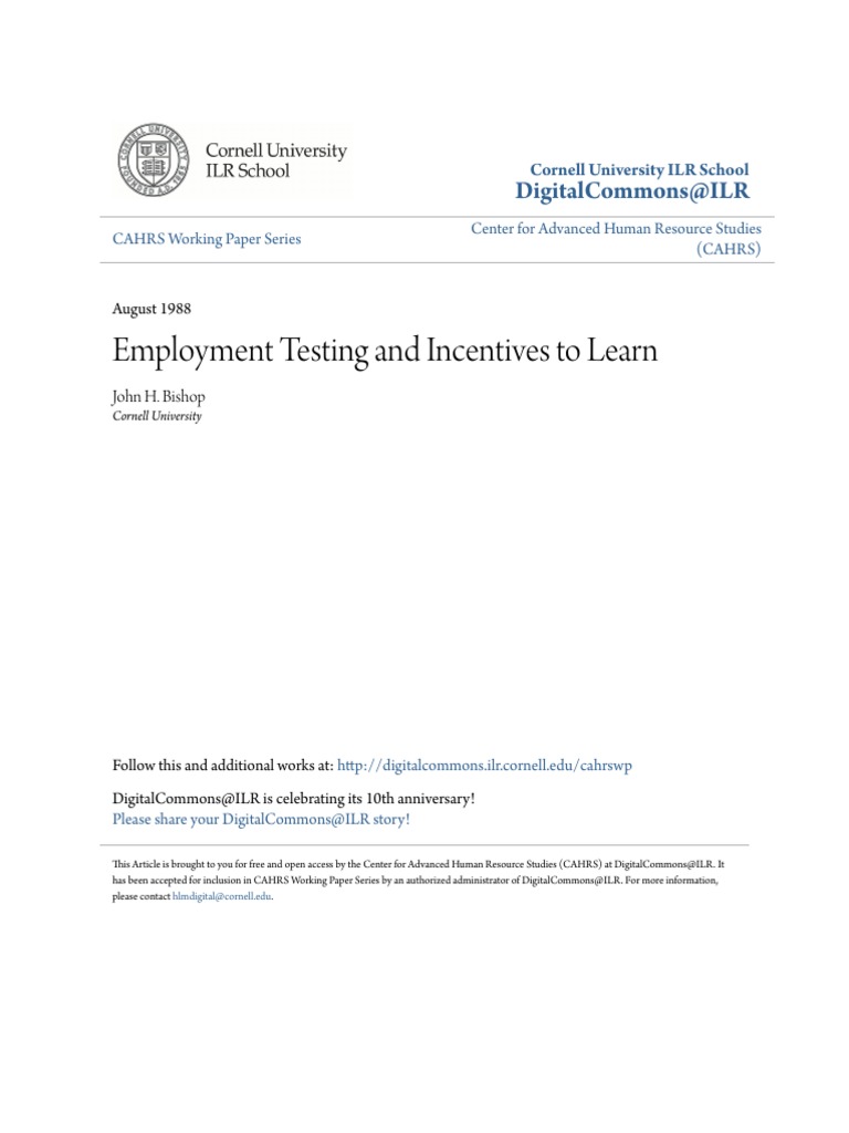 Employment Testing and Incentives To Learn: Digitalcommons@Ilr | PDF ...