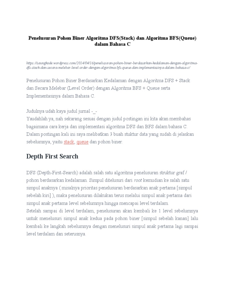 Penelusuran Pohon Biner Algoritma BFS-DFS | PDF | Komputer