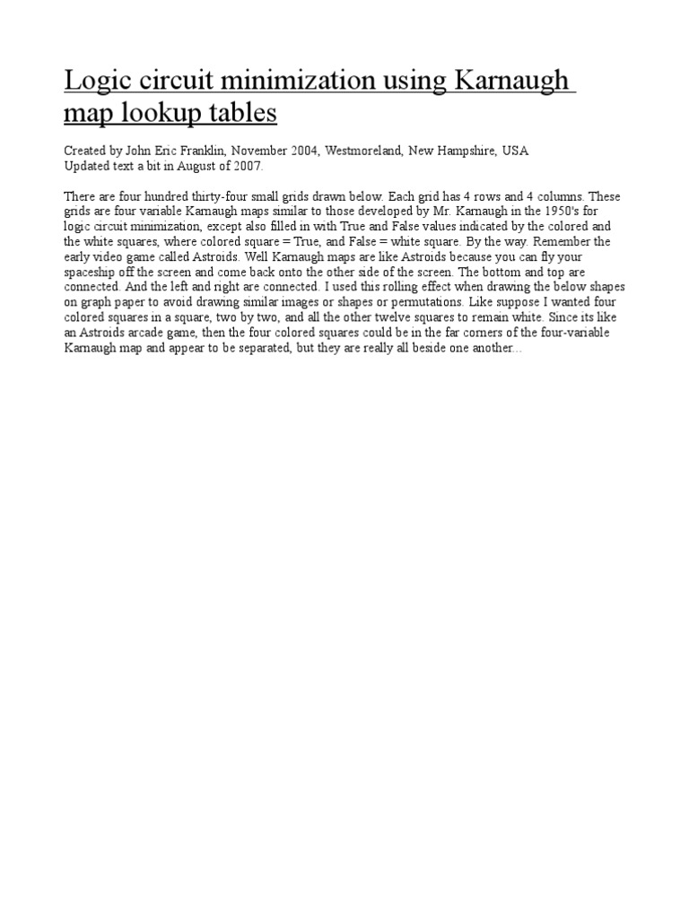 Logic Circuit Minimization Using Karnaugh Map Lookup Tables Pdf Boolean Algebra Teaching