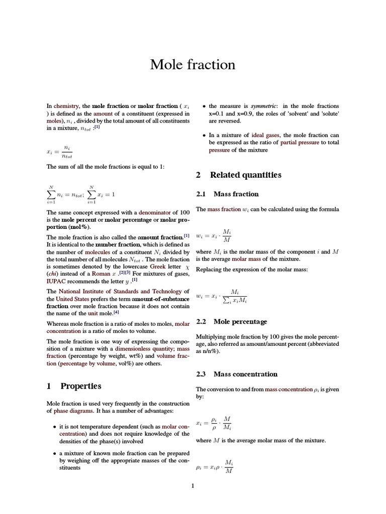 Mole Fraction | PDF | Mass Fraction (Chemistry) | Molar Concentration
