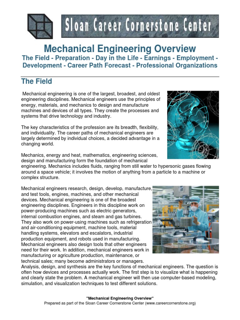 Mechanical Engineering Career Overview | PDF | Technology & Engineering