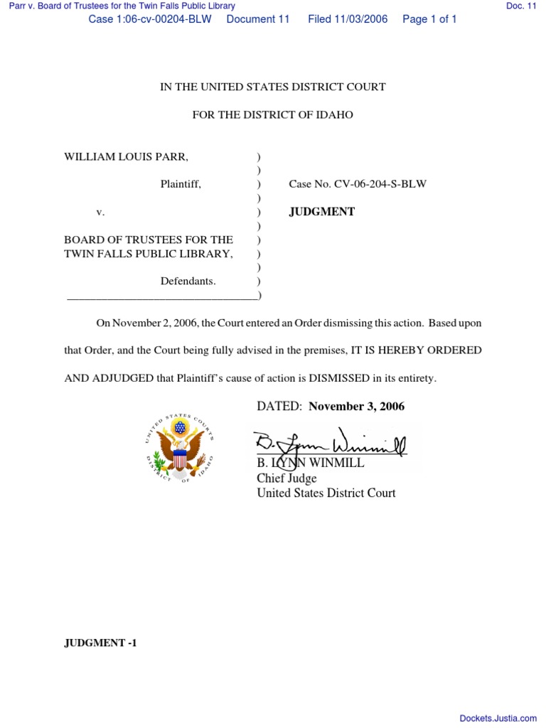 Parr v. Board of Trustees For The Twin Falls Public Library - Document No. 11 | PDF | United ...