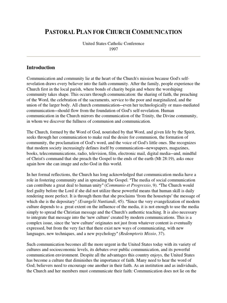 Pastoral Plan For Communication | PDF | Evangelism | Catholic Church